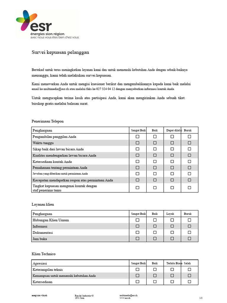 Survei Kepuasan Pelanggan ESR | PDF