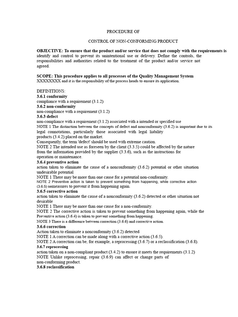 NON-CONFORMING PRODUCT CONTROL PROCEDURE.docx | PDF | Audit | Business