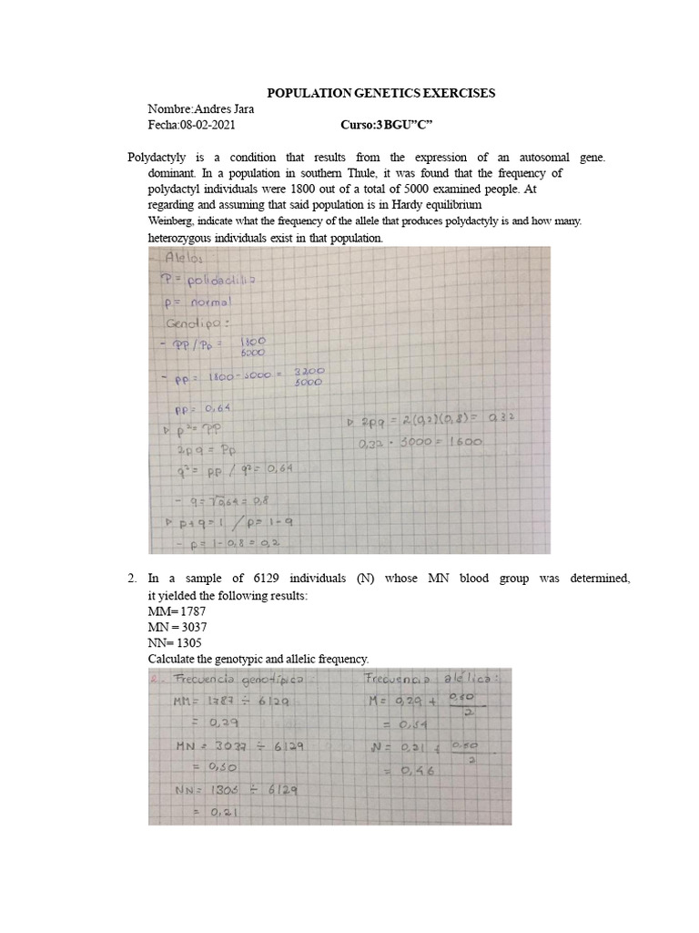 Population Genetics Exercises | PDF | Zygosity | Allele