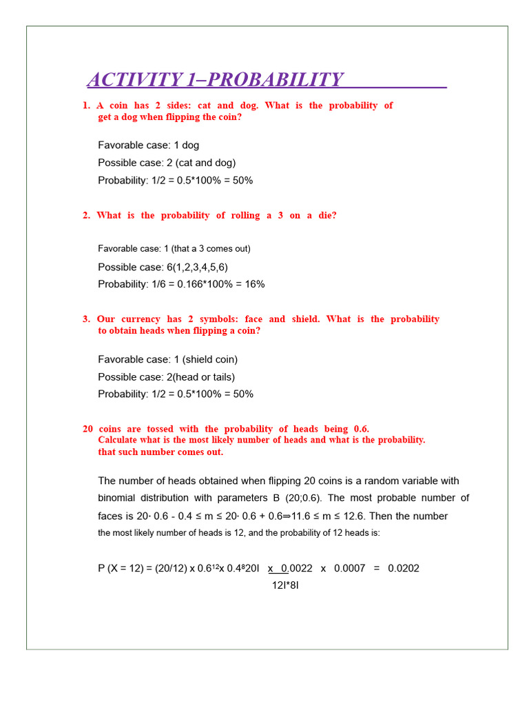 Probability Exercises and Solutions | PDF | Probability | Odds