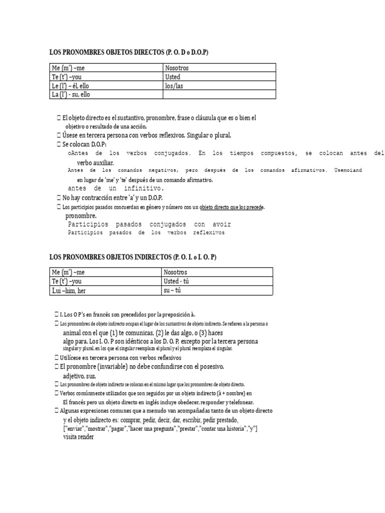 Los Pronombres | PDF | Pronombre | Objeto (gramática)