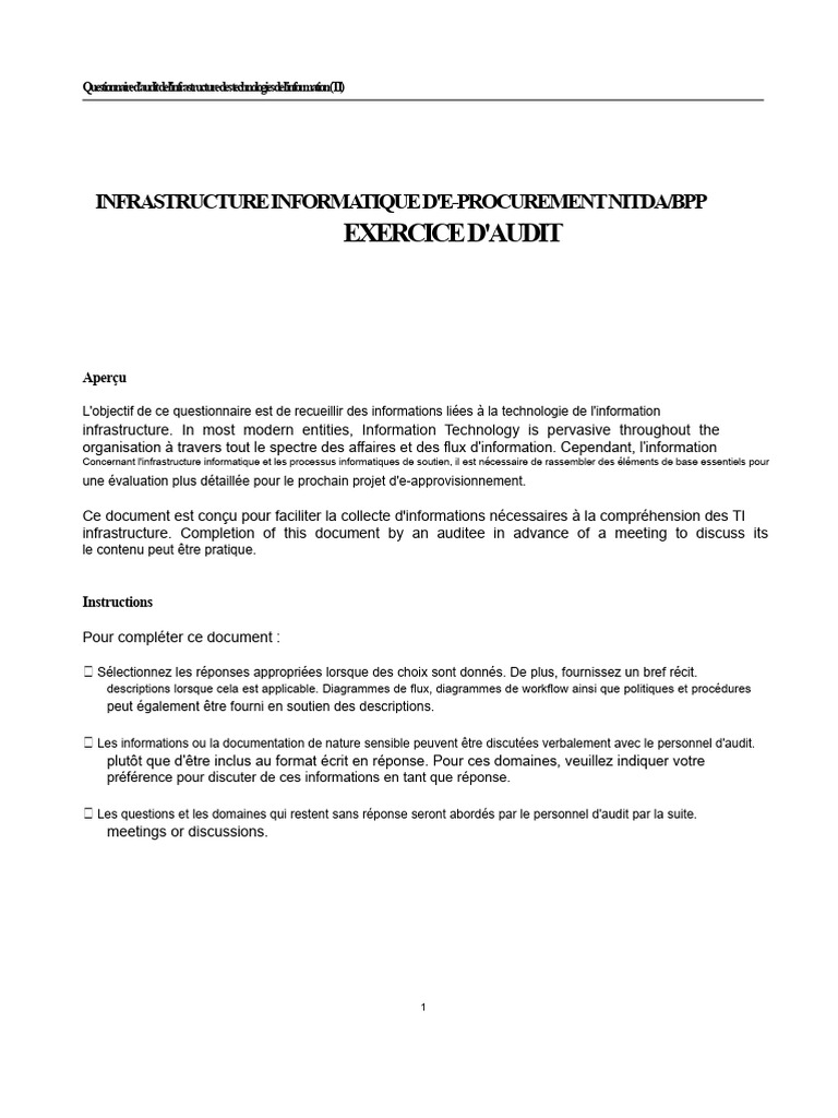 Audit de l'infrastructure informatique.questionnaire | PDF | l'Internet ...