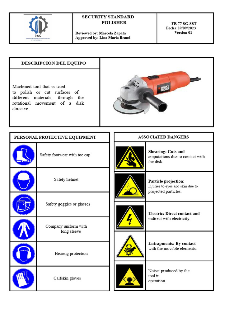 Rac Polisher Safety Standard | PDF | Personal Protective Equipment | Safety