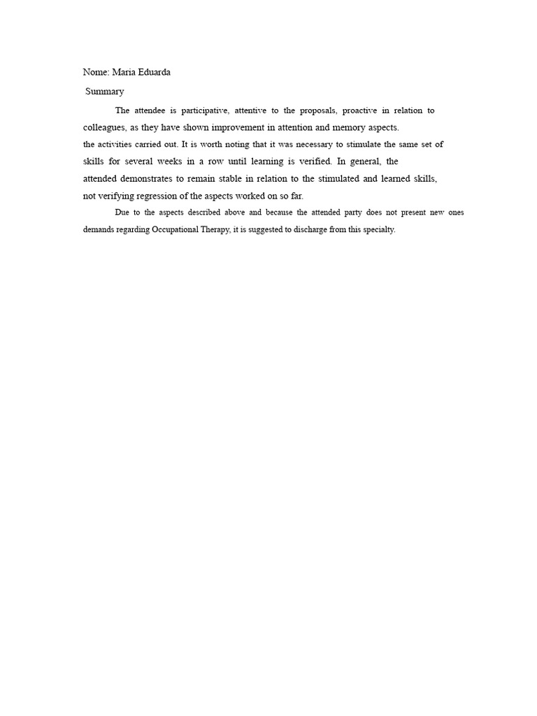 Occupational Therapy Progress Reports | PDF | Occupational Therapy ...