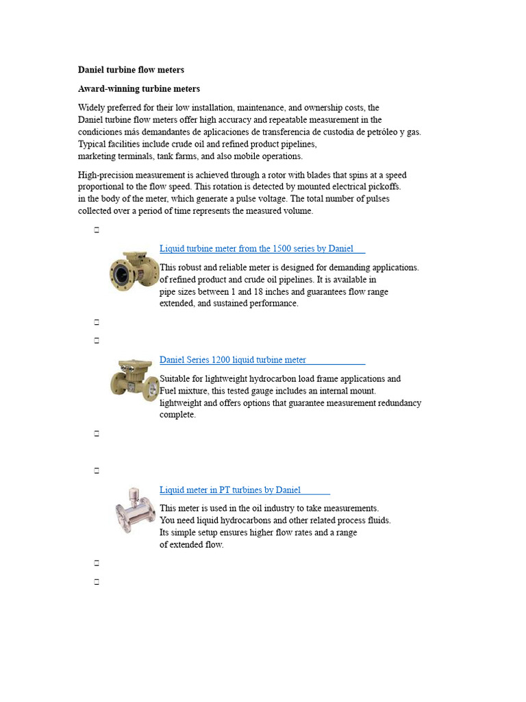 Daniel Turbine Flow Meters | PDF | Flow Measurement | Turbine