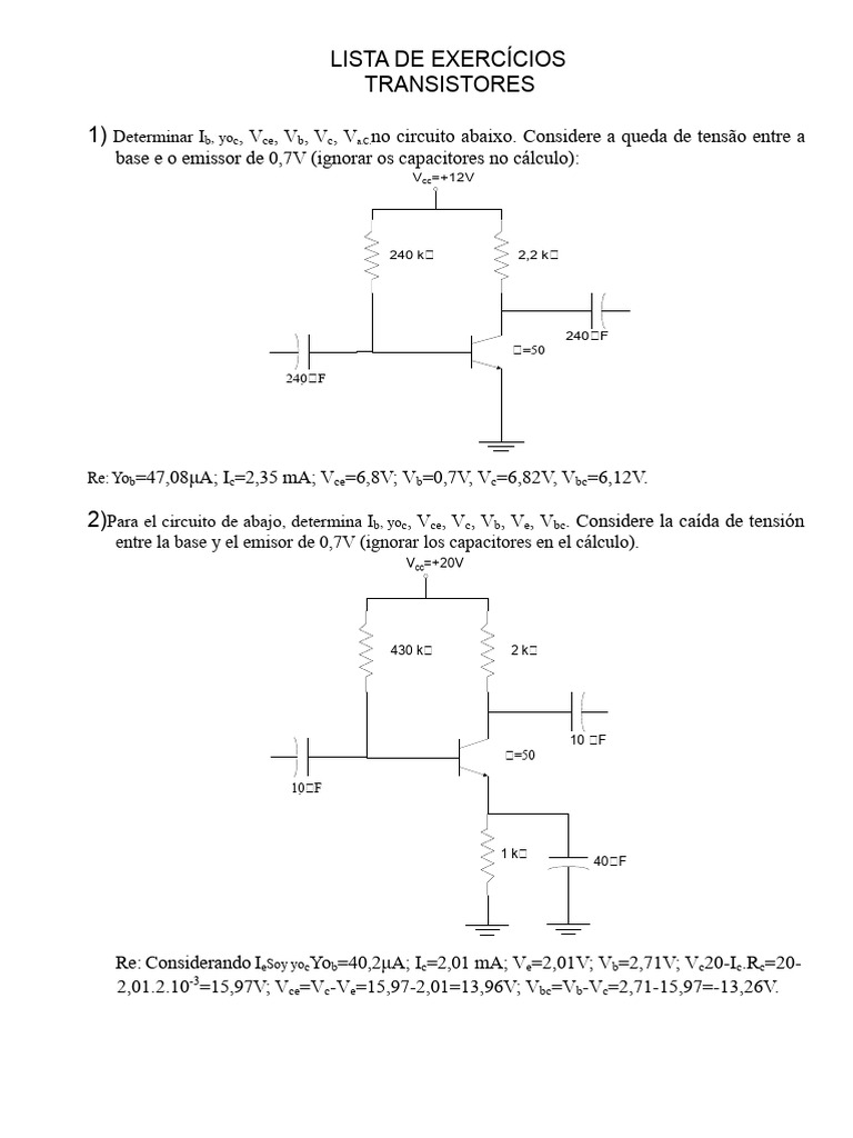 Lista de Ejercicios - Transistores - Gabarito - Electrónica PDF | PDF ...