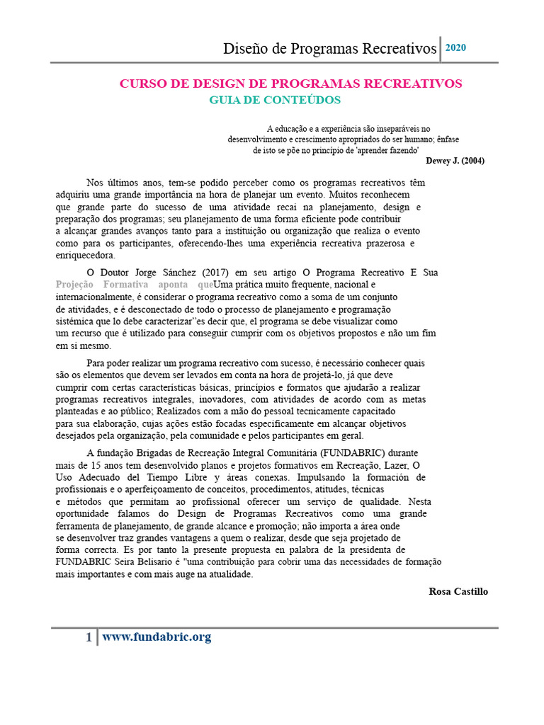 Design de Programas Recreativos Eficazes | PDF | Recreação | Experiência