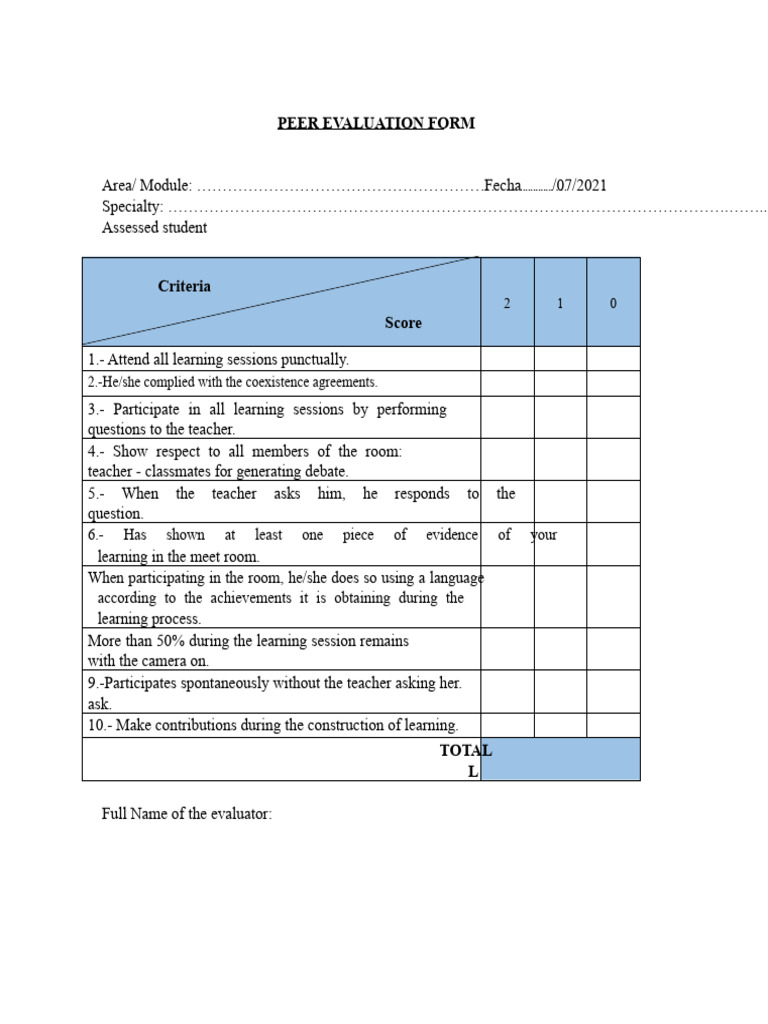 PEER EVALUATION FORM | PDF | Chess Openings | Chess Theory