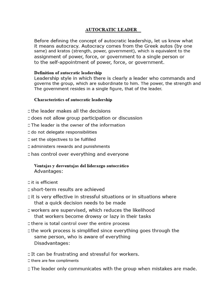 Autocratic Leader | PDF