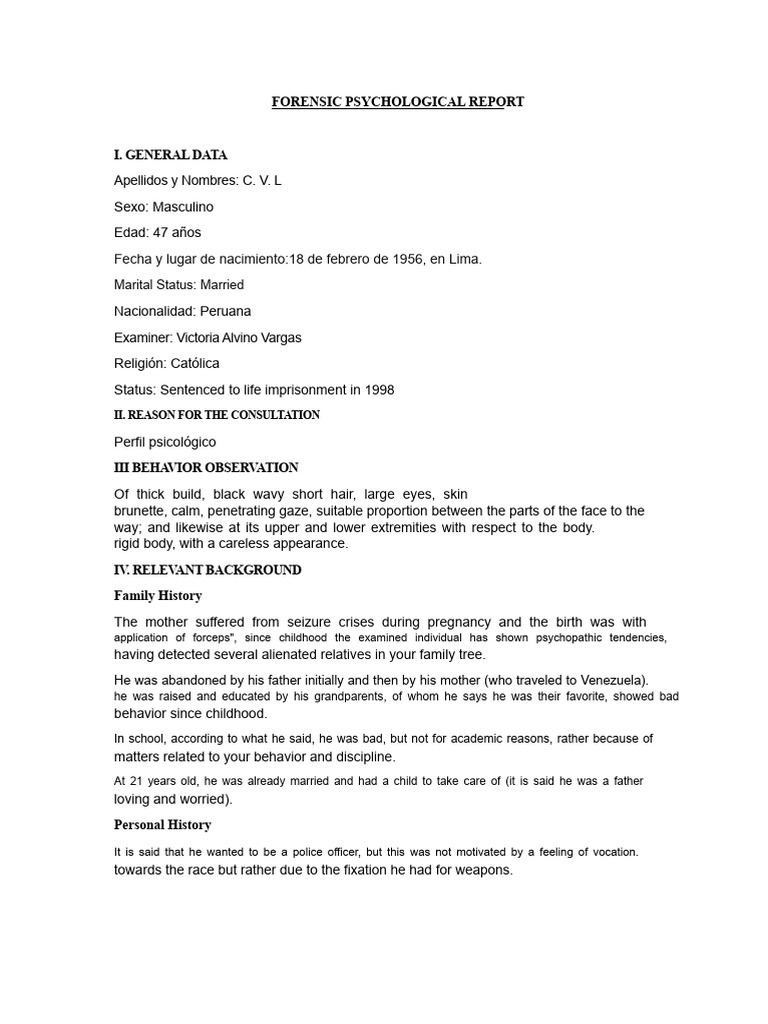 Forensic Psychological Report: C.V.L. | PDF | Kidnapping | Prison