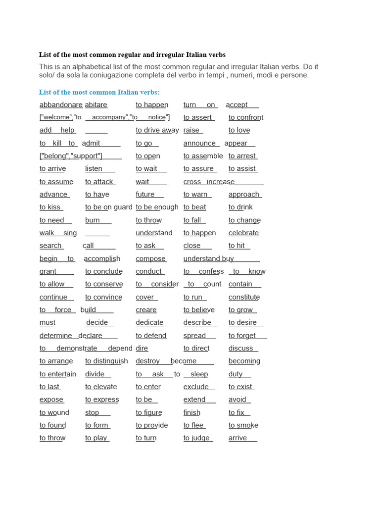 Common Italian Verbs List | PDF