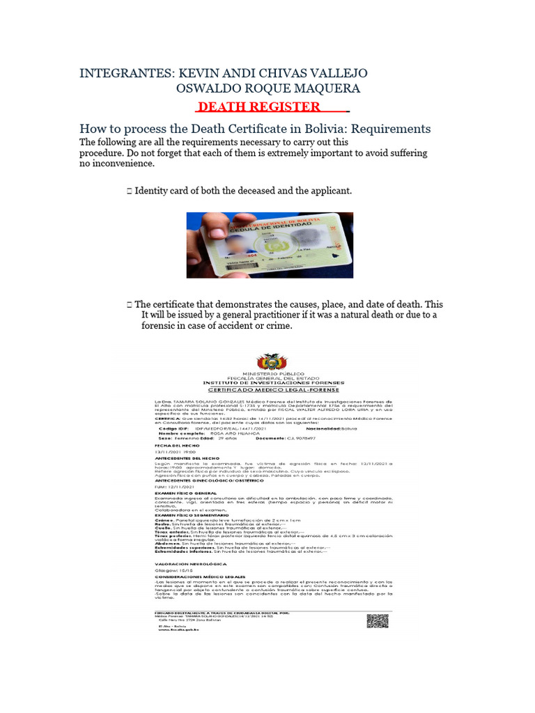 Death Certificate Process in Bolivia | PDF