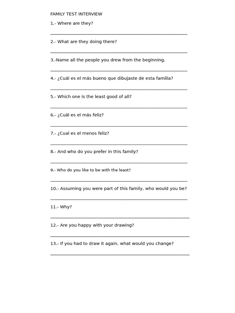Family Drawing Test Interview Guide | PDF | Psychoanalysis ...
