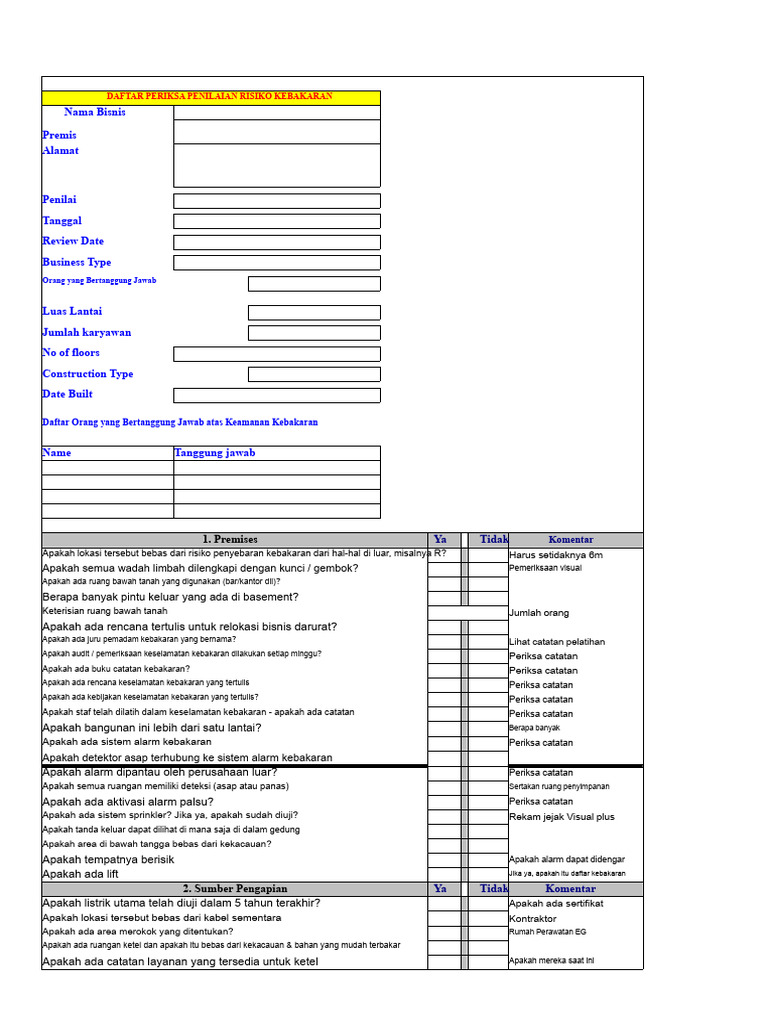 Daftar Periksa Penilaian Risiko Kebakaran | PDF