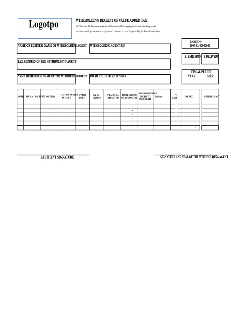 VAT Withholding Receipt Template | PDF | Value Added Tax | Taxes