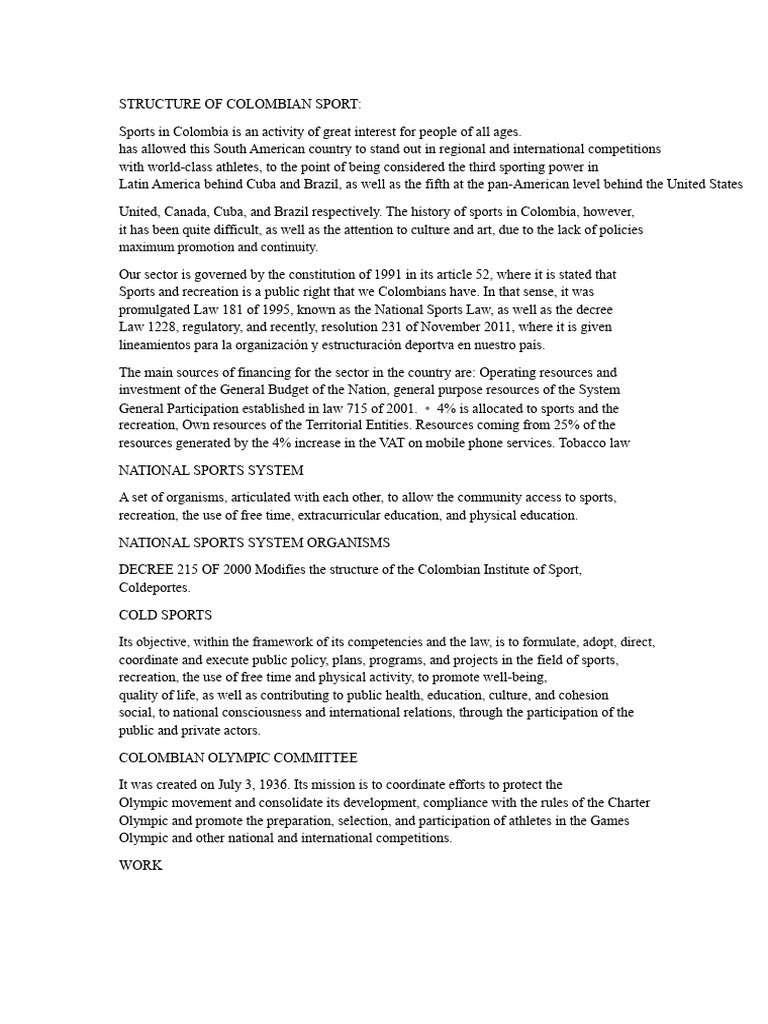 STRUCTURE OF COLOMBIAN SPORT | PDF | Colombia