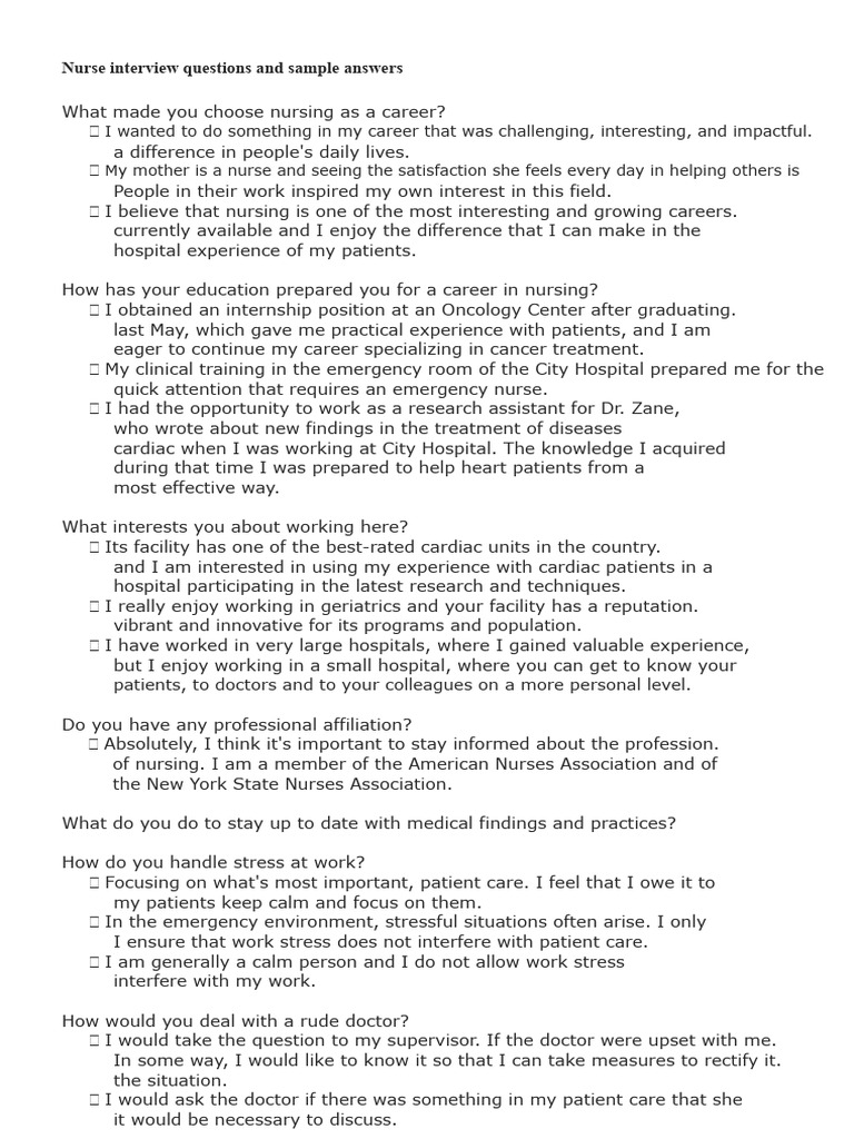 Nurse interview questions and example answers | PDF | Hospital | Nursing