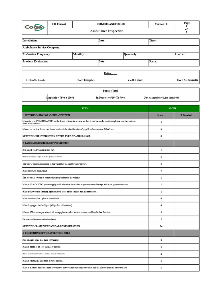 Ambulance Inspection Checklist Guide | PDF | Ambulance | Syringe