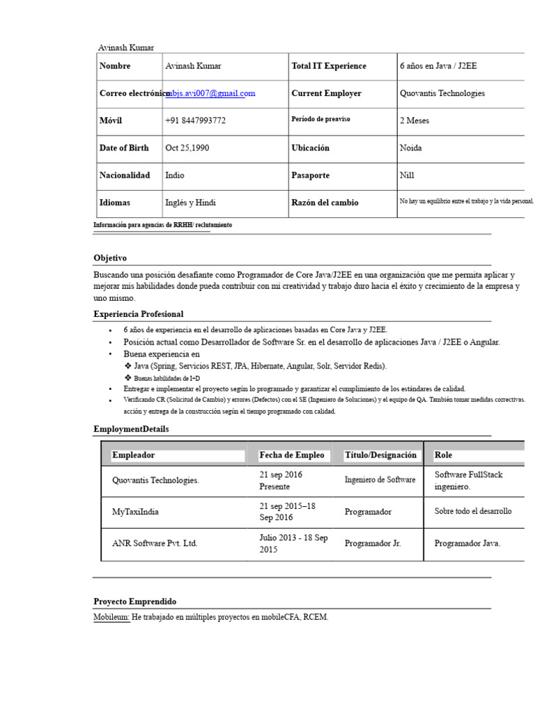 Currículum | PDF | Ingeniería de software | Java (lenguaje de programación)