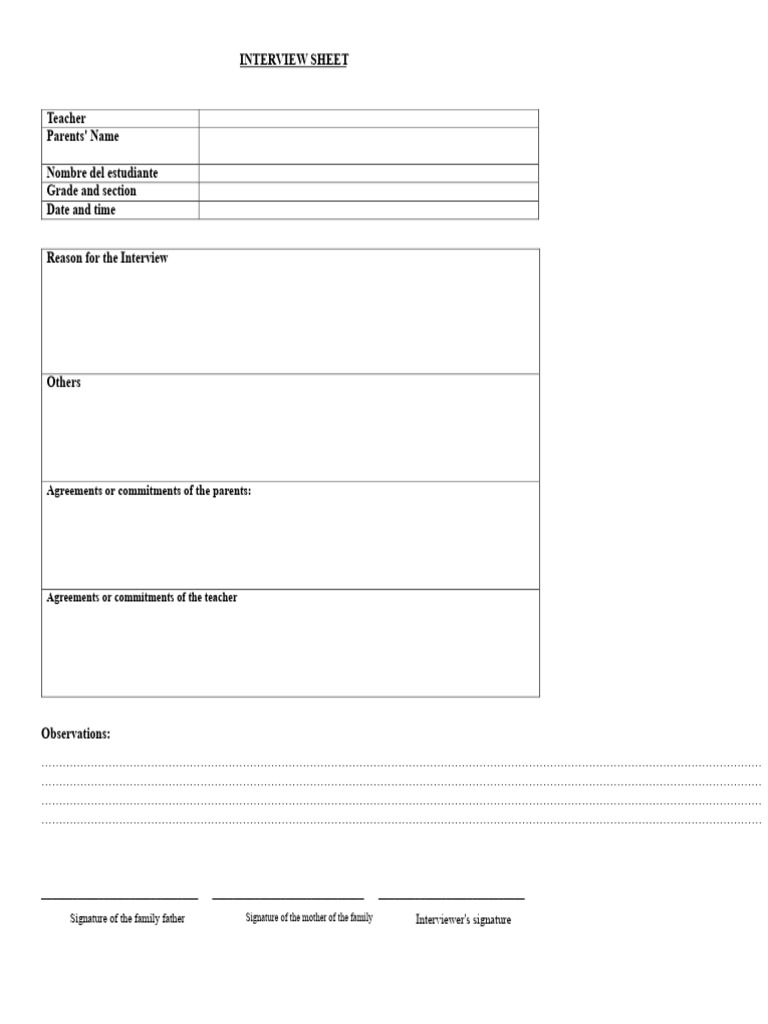 Interview Sheet For Students | PDF