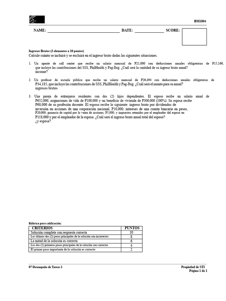 07 Desempeño de Tareas 1 | PDF