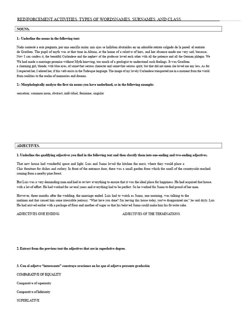 Reinforcement Activities. Types of Words | PDF | Perfect (Grammar ...
