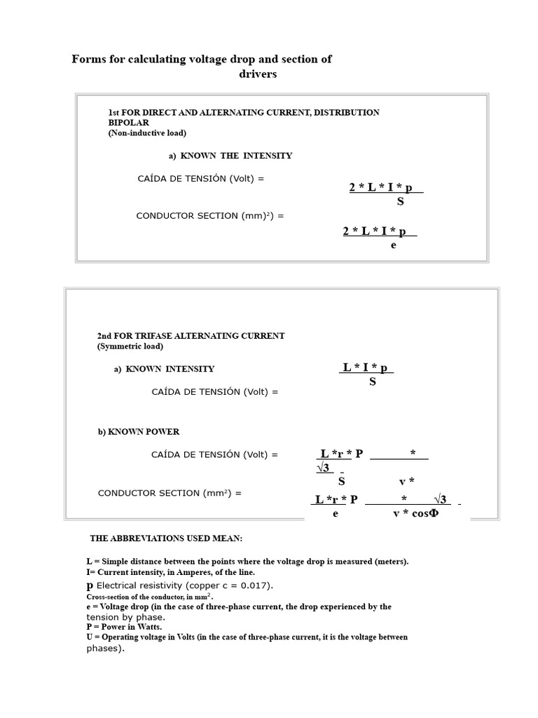Voltage Drop Calculation Forms | PDF