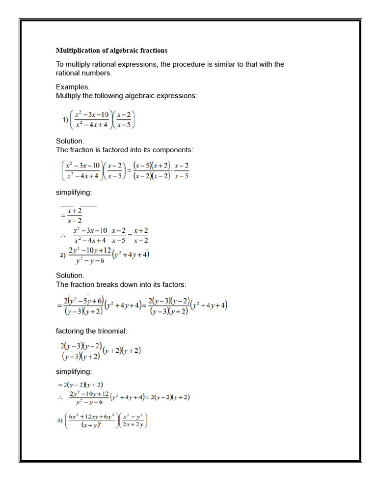 Multiplication and Division of Algebraic Fractions | PDF