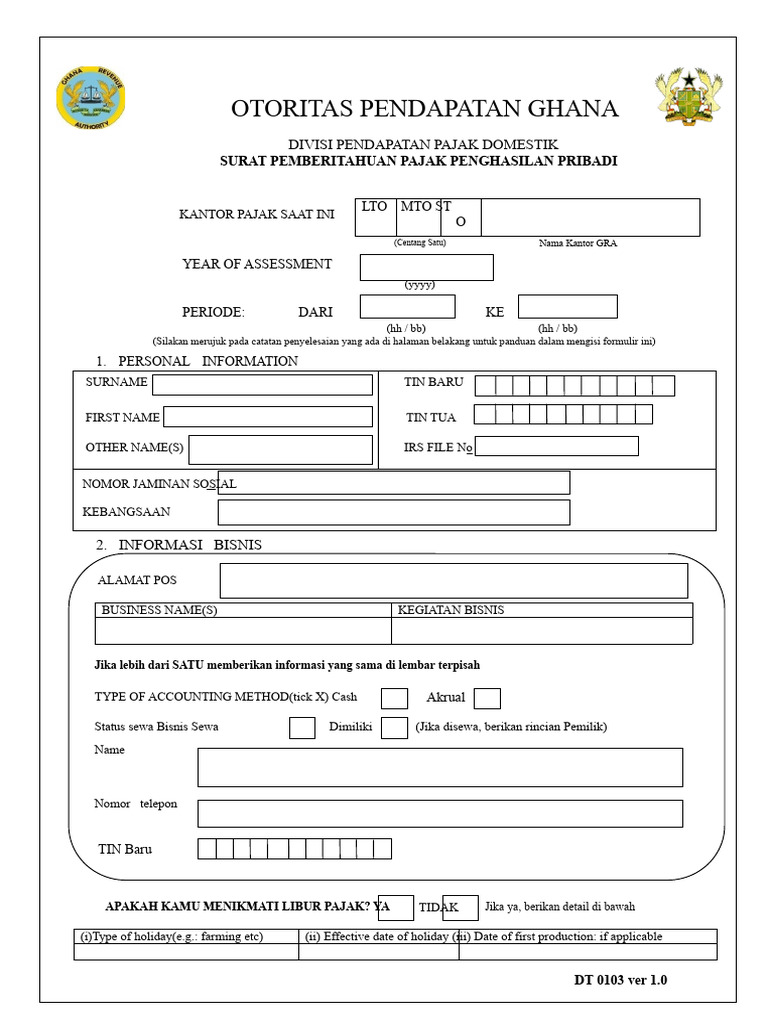 Formulir Pajak Penghasilan Pribadi Ghana | PDF
