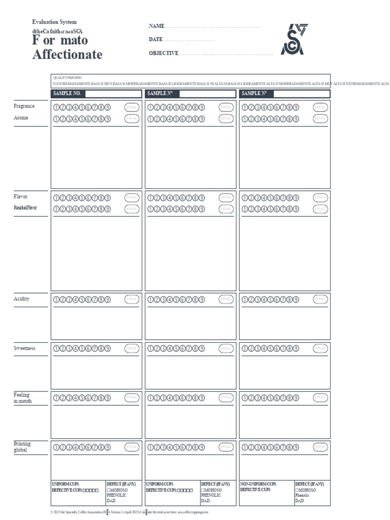 EDC - New Tasting Sheet SCA - Cupping Form - English - Affective | PDF ...