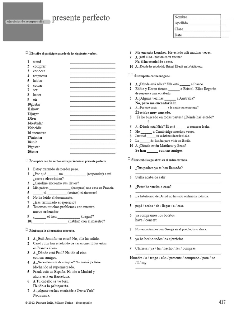 SSSG INGLÉS Presente Perfecto | PDF