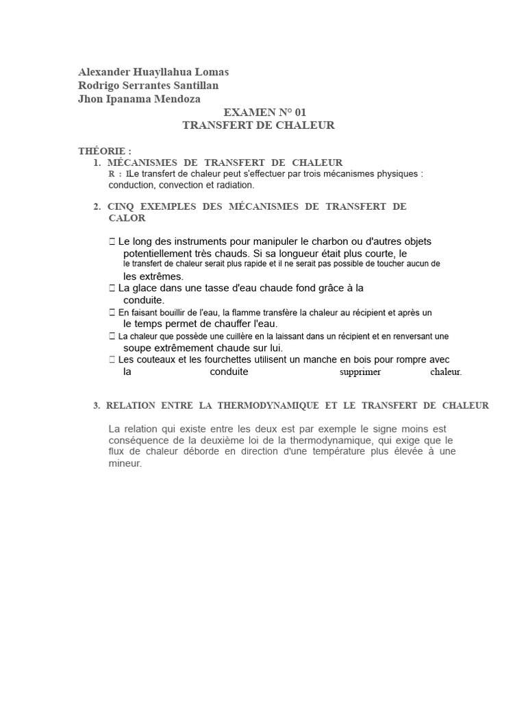 Mécanismes et Calculs de Transfert de Chaleur | PDF | Chaleur ...