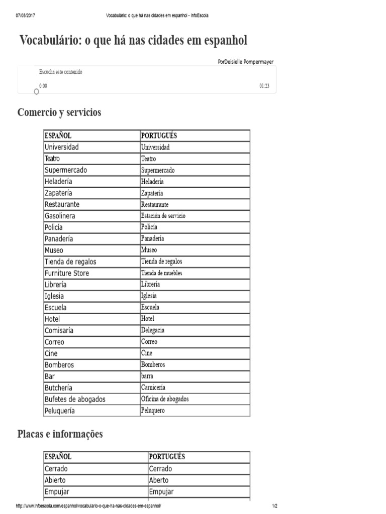 Vocabulario: ¿Qué Hay en Las Ciudades? - InfoEscola | PDF ...