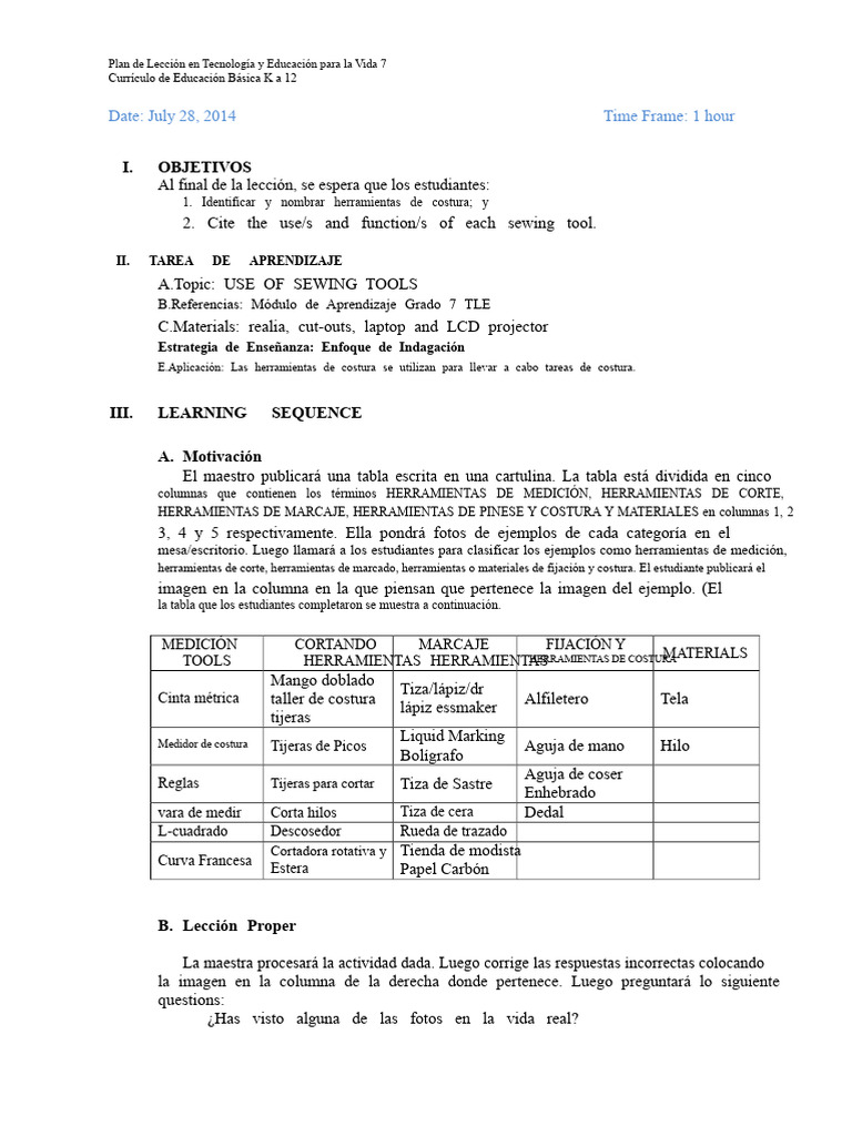 Plan de Lección en TLE 7 | PDF