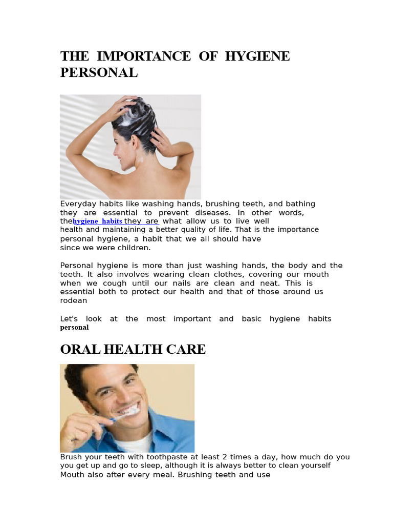 The Importance of Personal Hygiene | PDF | Hygiene | Hand Washing