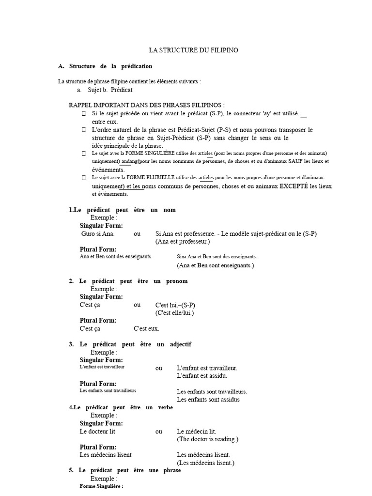 Structure de la phrase en Filipino | PDF | Prédicat (Grammaire) | Phrase