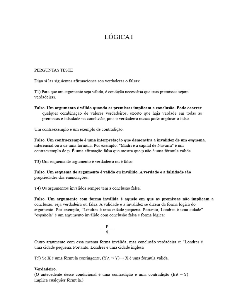 Validade de Argumentos em Lógica I | PDF | Argumento | Lógica matemática