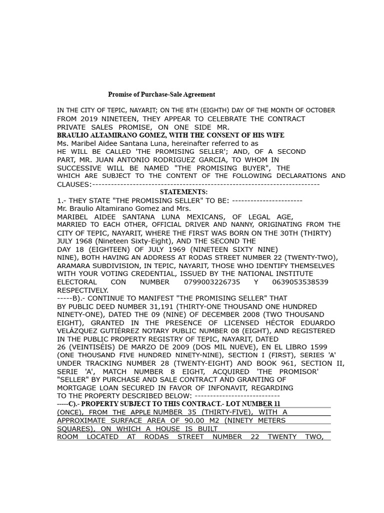 Promise of Sale Contract | PDF | Sales | Taxes