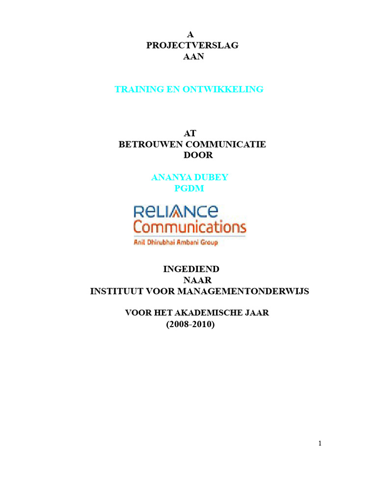 Reliance HR-project | PDF