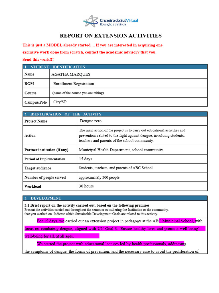 Free Model DENGUE CRUZEIRO DO SUL UNIVERSITY | PDF | Learning