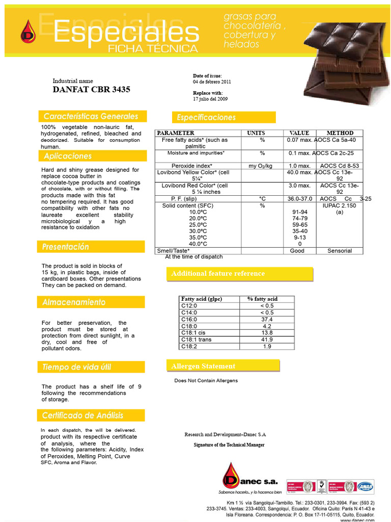 Danfat CBR 3435 | PDF | Fat | Chocolate