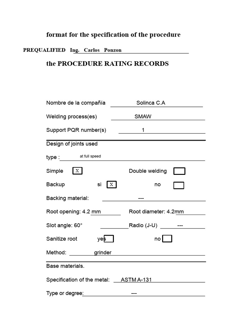 Format For The Welding Procedure Specification (WPS) | PDF | Welding ...
