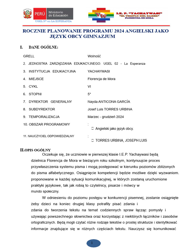 Roczny Program Nauczania (Pca) 2024-1 | PDF