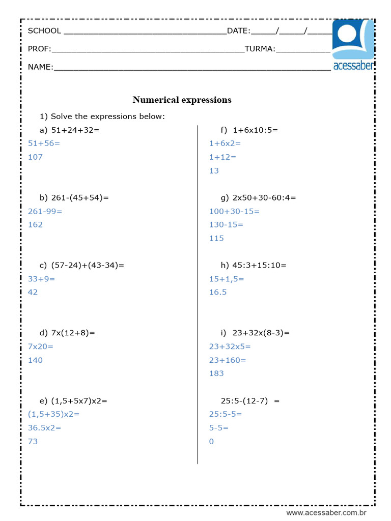 math-activity-numerical-expressions-5th-or-6th-grade-answers | PDF