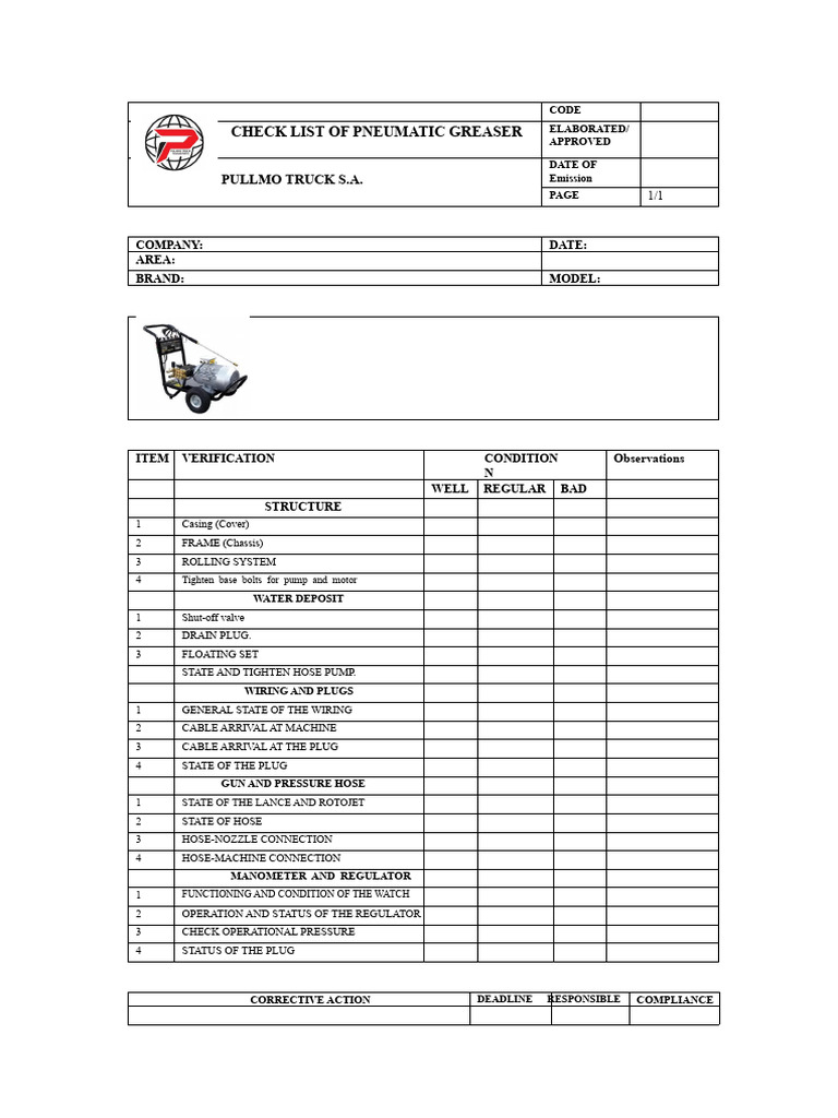 Pressure Washer Checklist | PDF