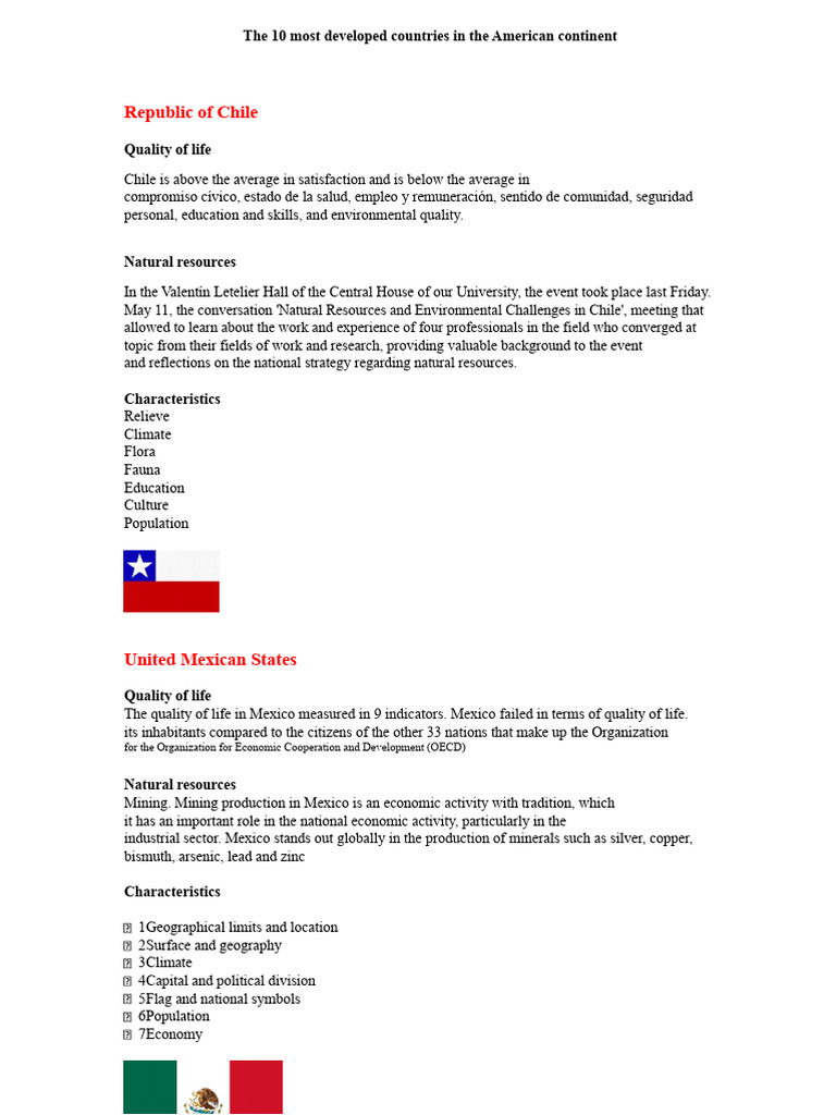 Top Developed Countries in America | PDF | Canada | Argentina