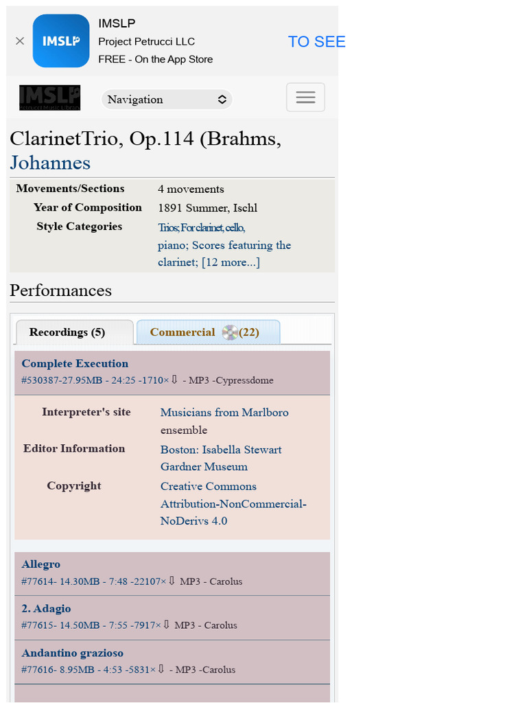 Clarinet Trio, Op. 114 (Brahms, Johannes) - IMSLP | PDF