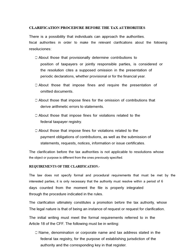 Procedure For Clarification Before The Tax Authorities | PDF | Taxes ...