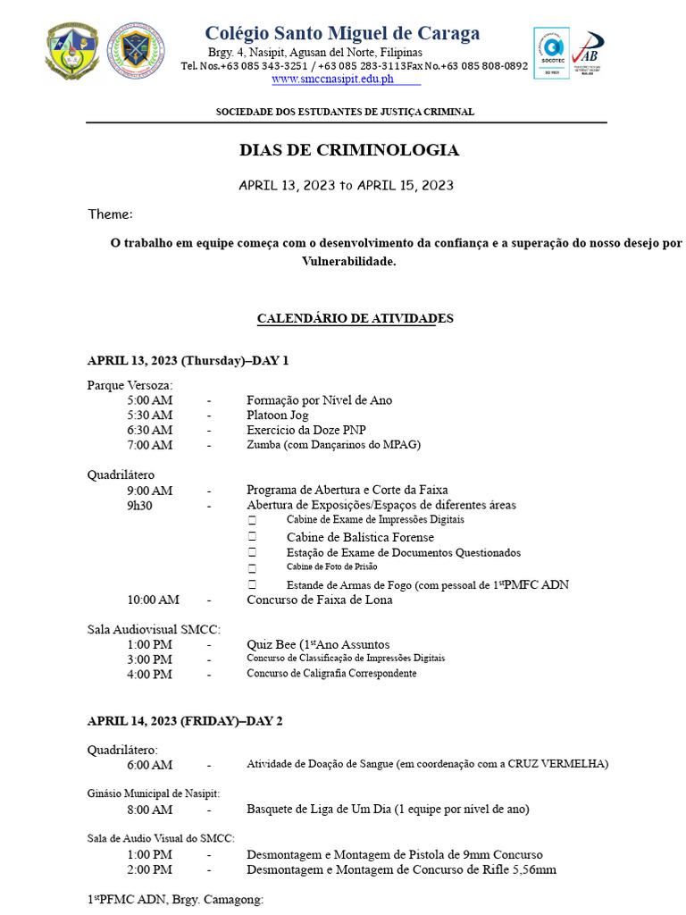 Dias de Criminologia no SMCC 2023 | PDF | Armas de fogo | Balística
