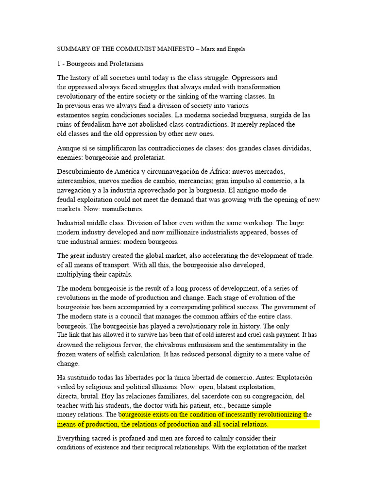 Summary of The Communist Manifesto | PDF | The Communist Manifesto ...